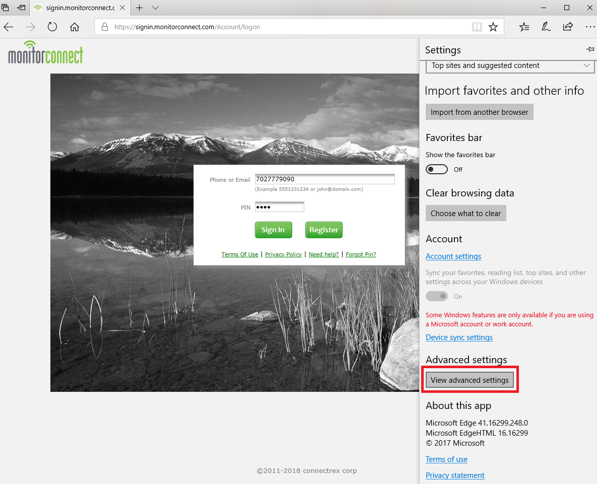 Allow location tracking on Microsoft Edge Web – Solution A – MonitorConnect